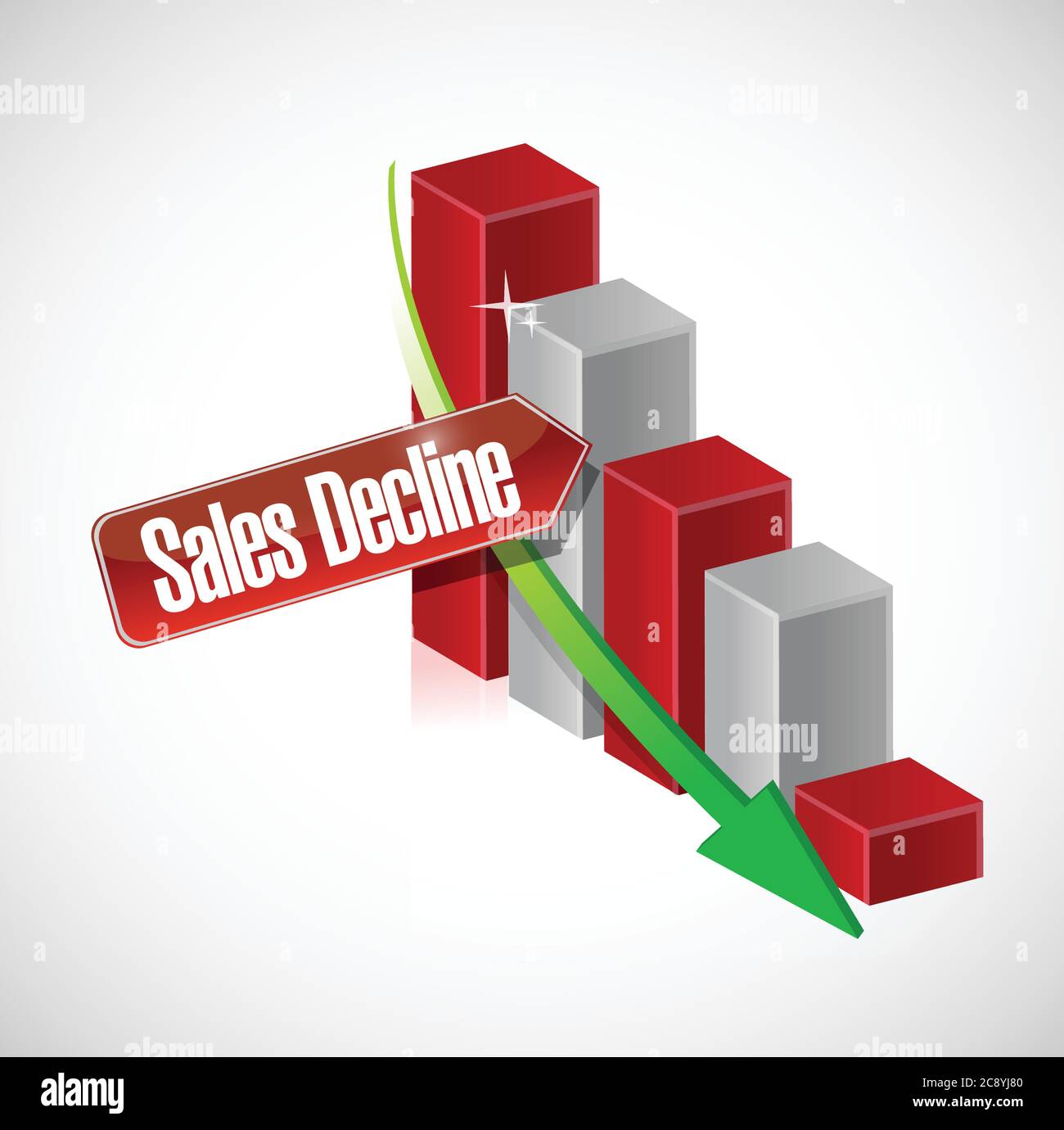 Sales decline business graph illustration design over a white ...
