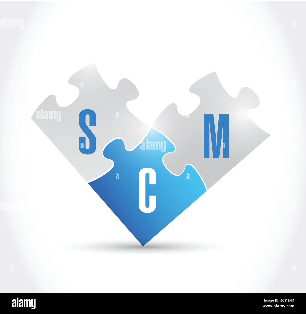 Supply chain management puzzle pieces illustration design over a white ...