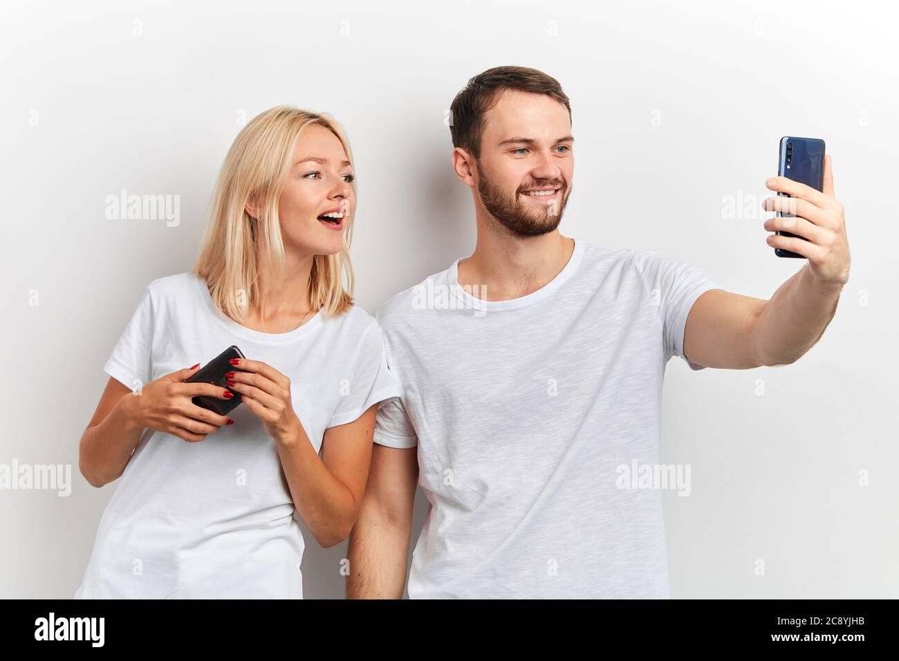 young people having a video call with friends, gadget, conversation ...