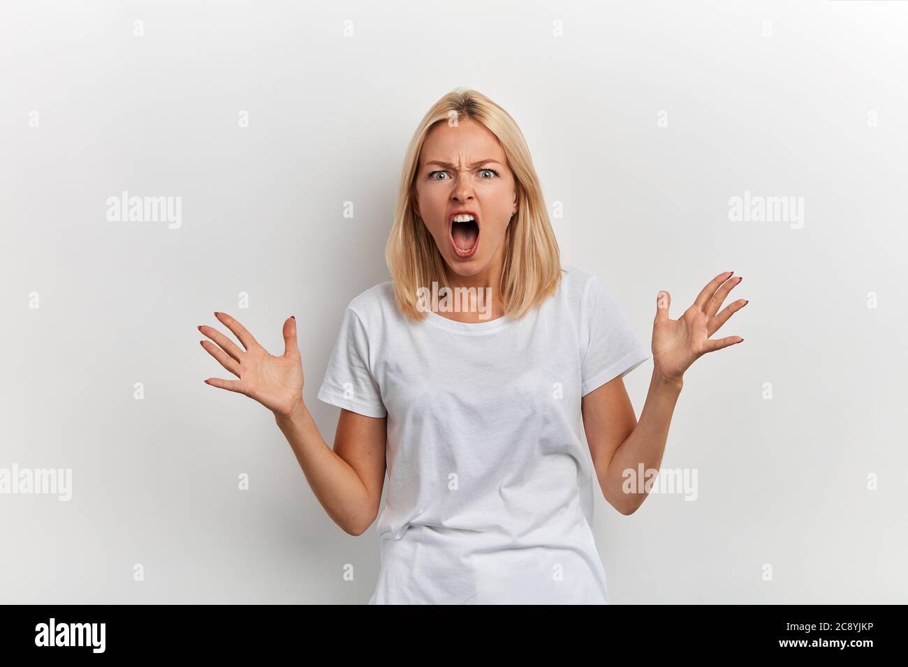 crazy mad unhappy woman shouting , expressing agressive expression and ...