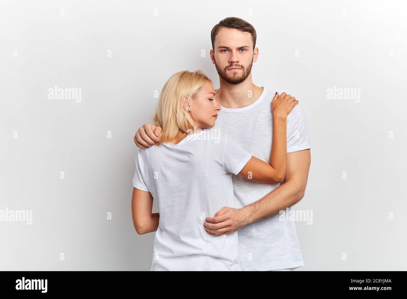 unhappy sad depressed couple having problems, frustration, isolated ...