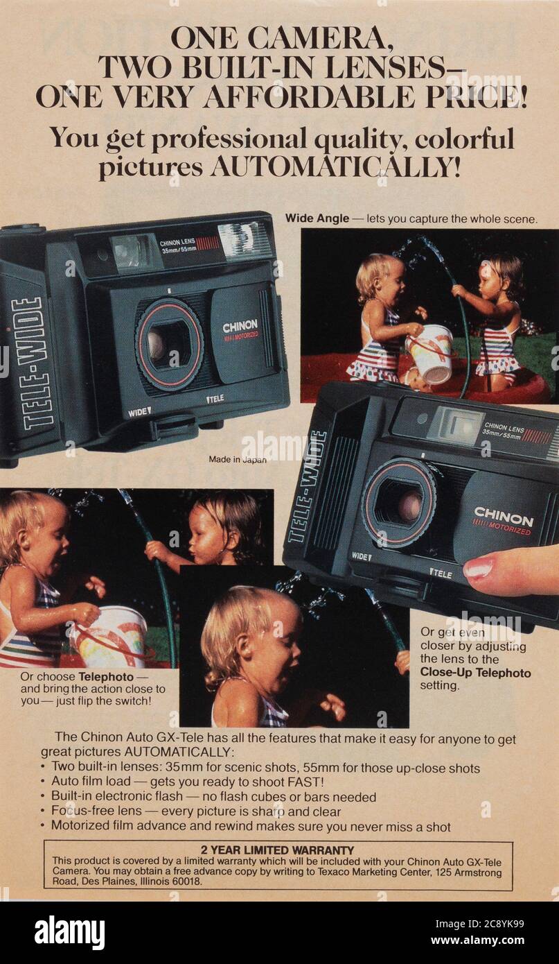 Vintage magazine Chinon camera advertisement, USA Stock Photo - Alamy