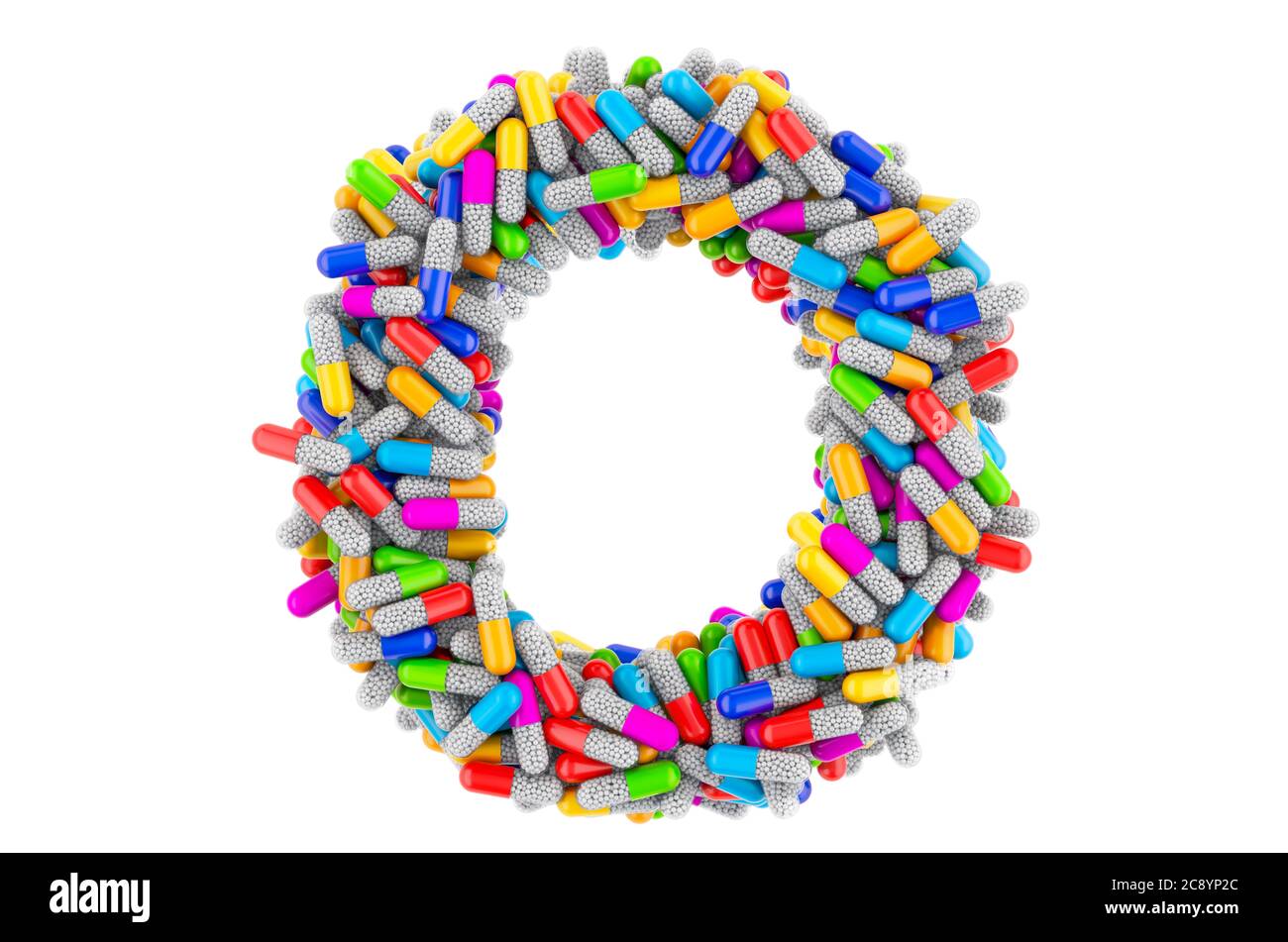 Letter O from colored capsules. 3D rendering isolated on white ...