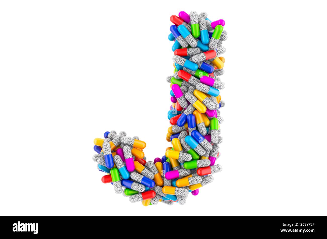 Letter J from colored capsules. 3D rendering isolated on white ...