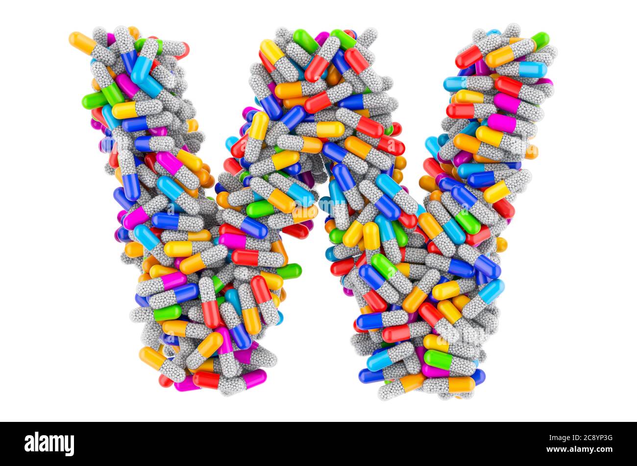Letter W from colored capsules. 3D rendering isolated on white ...