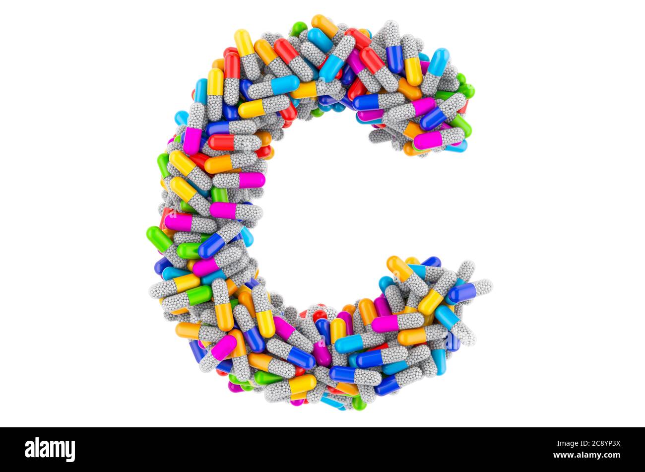 Letter C from colored capsules. 3D rendering isolated on white ...