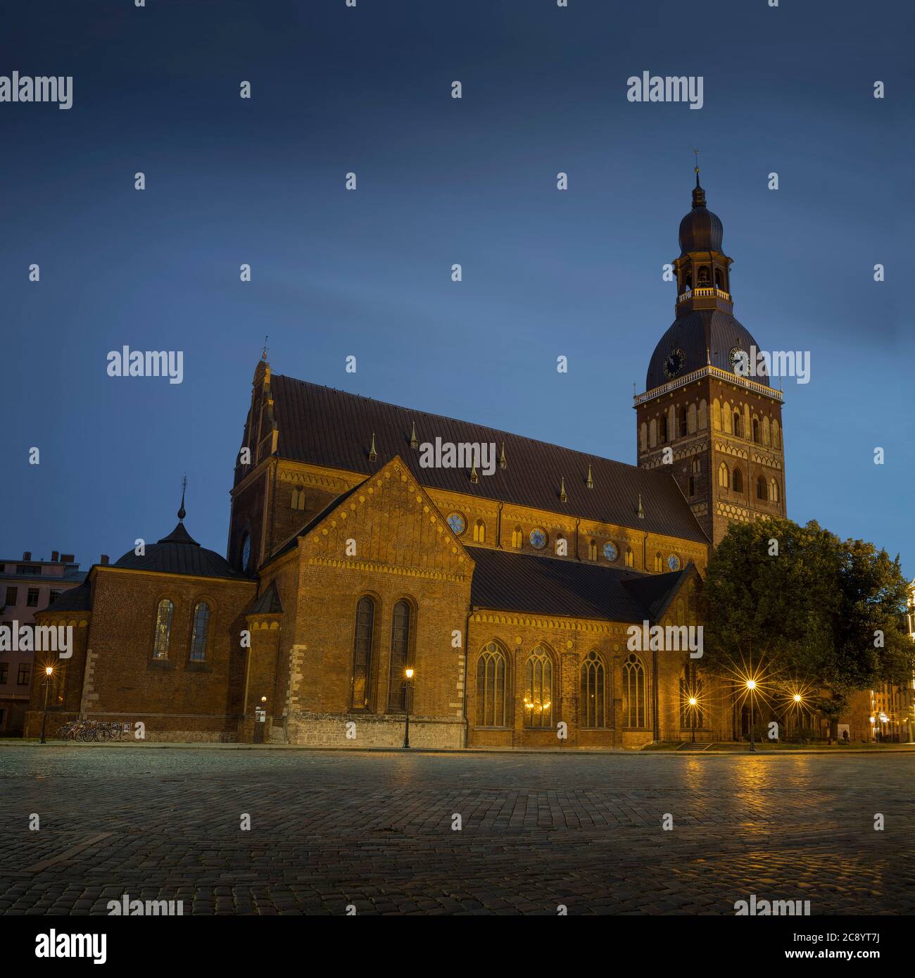 Riga Cathedral at Cathedral Square during evening blue hour, Doma ...