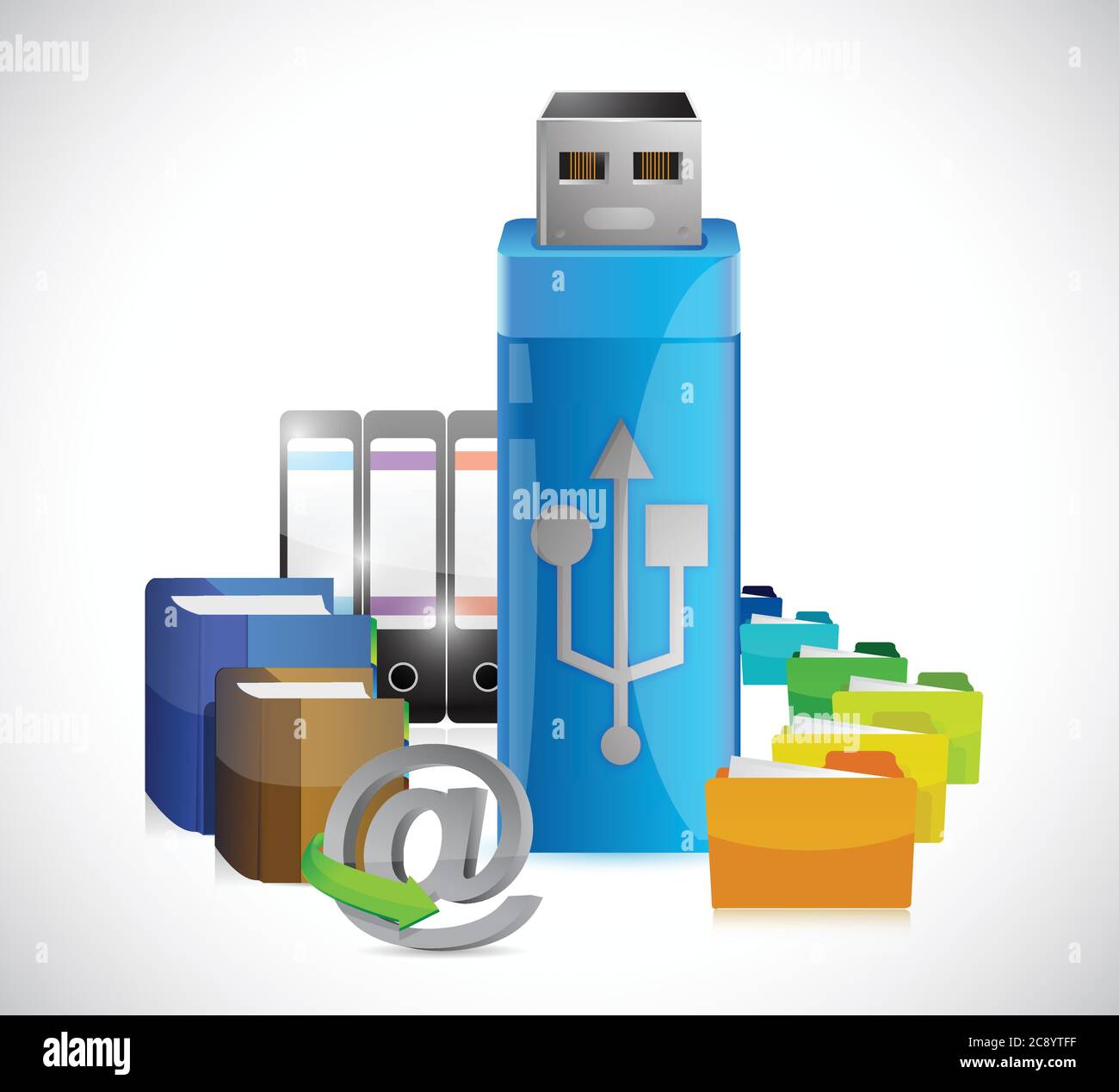 Usb storage folders and documents illustration design over a white ...