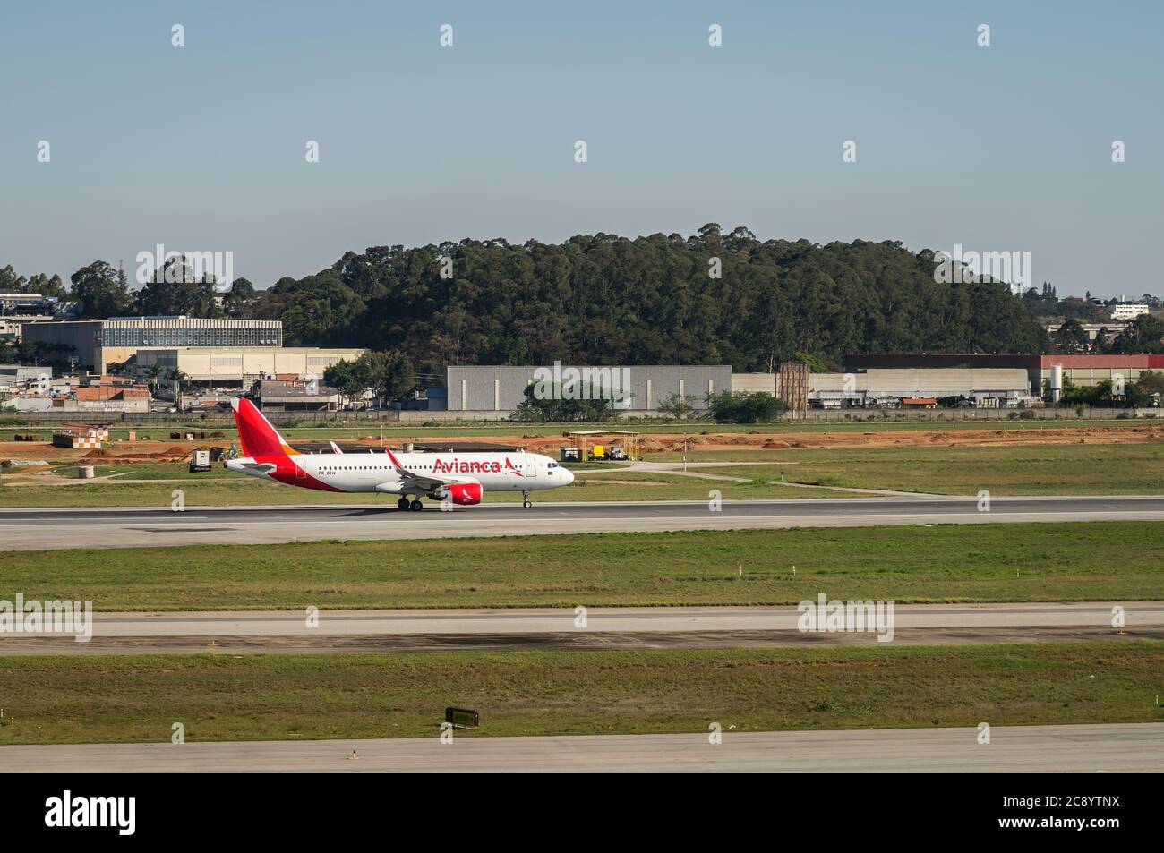 Side view of Avianca's Airbus A320-200 (PR-OCW) during takeoff run on ...