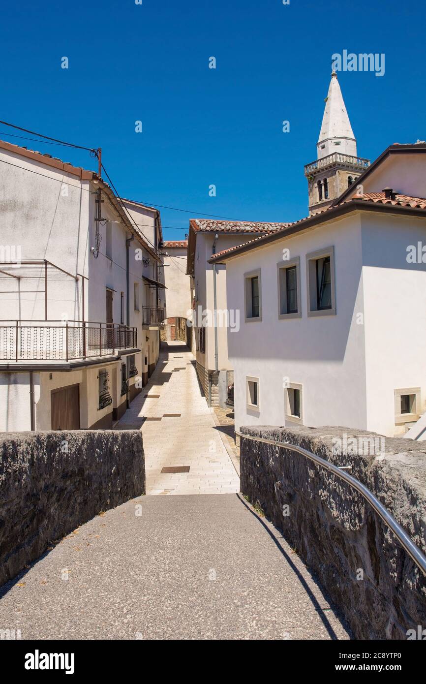A bridge crossing the Pasji Rep stream in Podnanos, a village in the ...