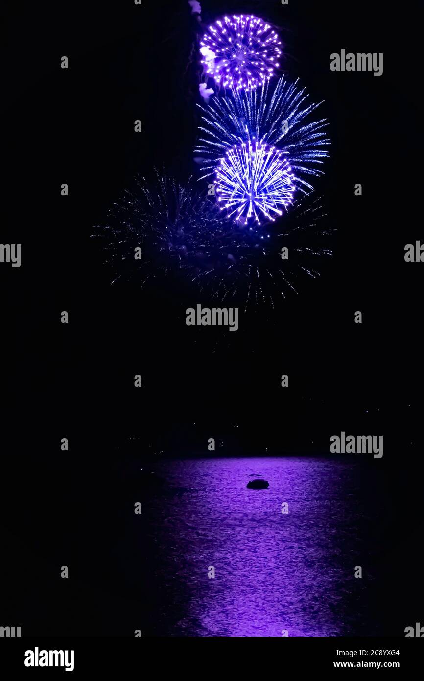 Soft focus background. Festive fireworks on the french seaside ...