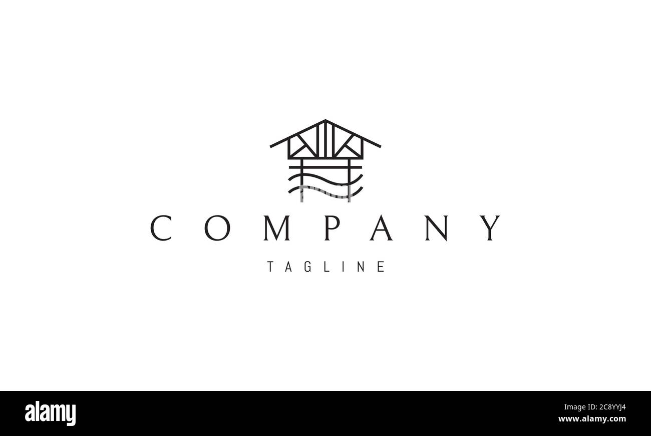 Vector logo on which an abstract image of a beach house in a linear ...