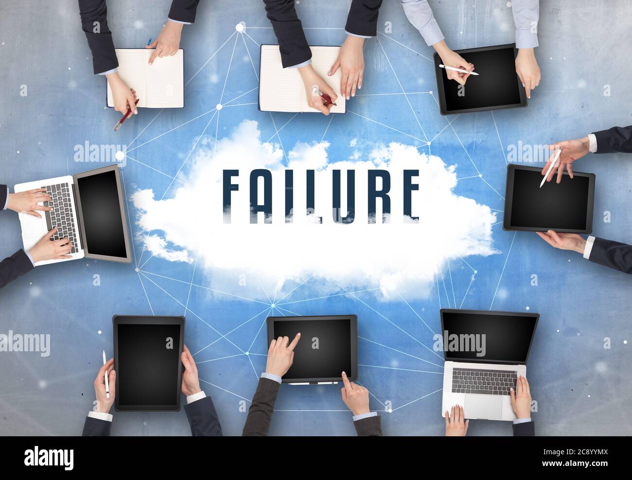 Group of people having a meeting with FAILURE insciption, web security ...