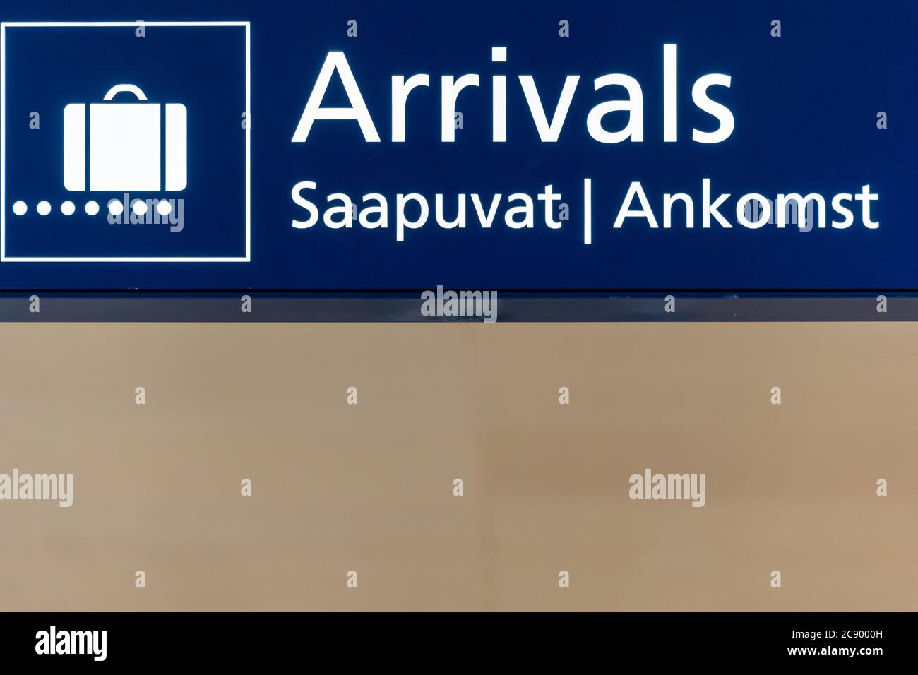Blue airport arrivals sign board in Helsinki, Finland Stock Photo - Alamy