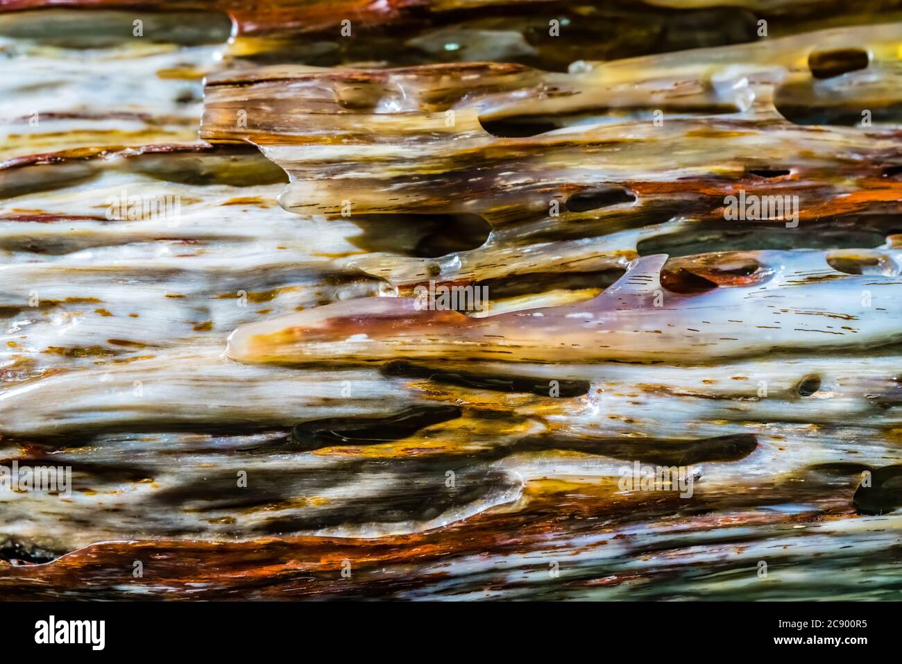Close up of a colorful lines pattern on a natural crystal on display in ...