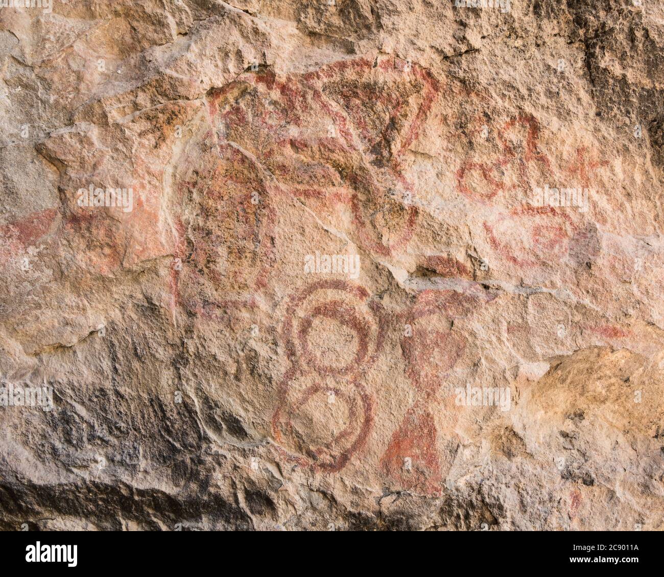 5,000 year old pictograph rock art paintings in the Mitla Caves in the ...