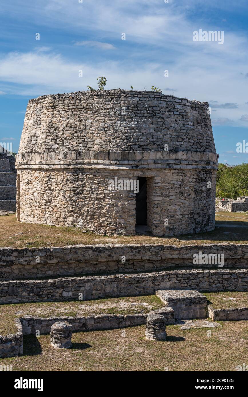 The Round Temple or Observatory in the ruins of the Post-Classic Mayan ...
