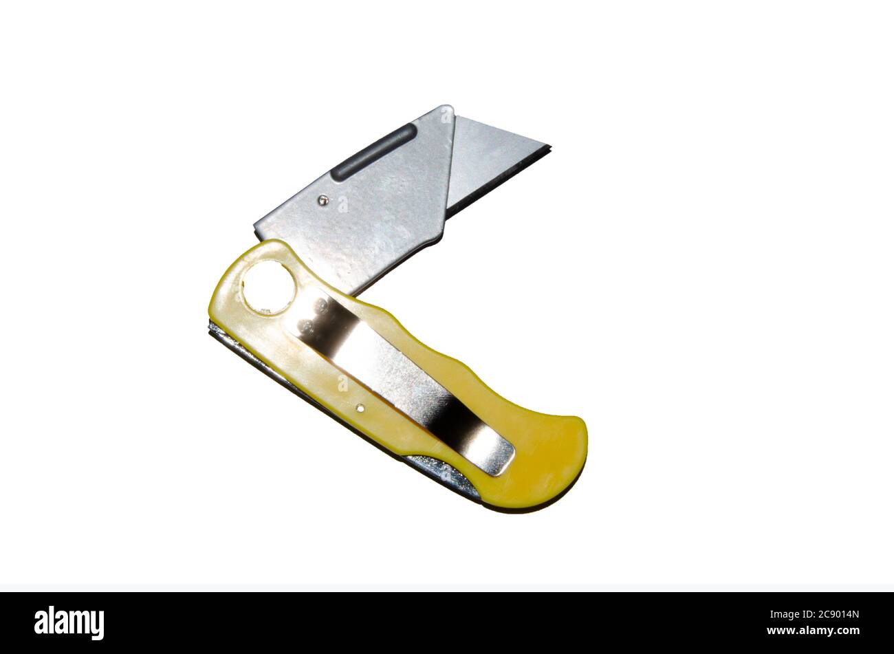 Typical stainless steel office paper cutter. Isolated on white ...