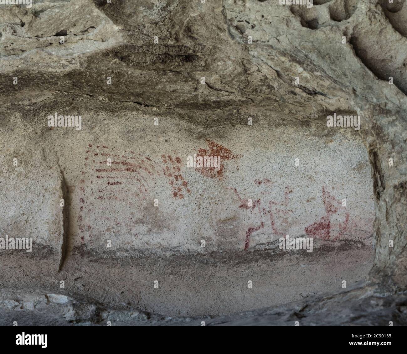 5,000 year old pictograph rock art paintings in the Mitla Caves in the ...