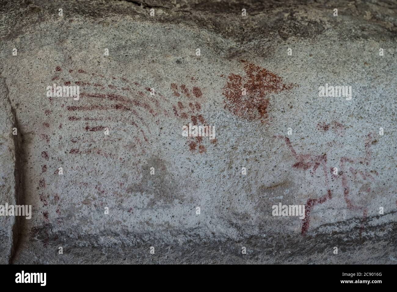 5,000 year old pictograph rock art paintings in the Mitla Caves in the ...