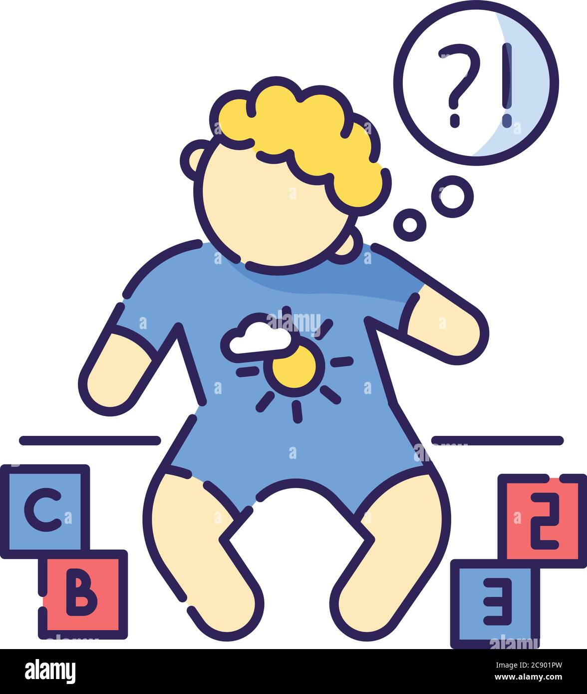 Developmental delay RGB color icon. Child with difficulty of learning ...