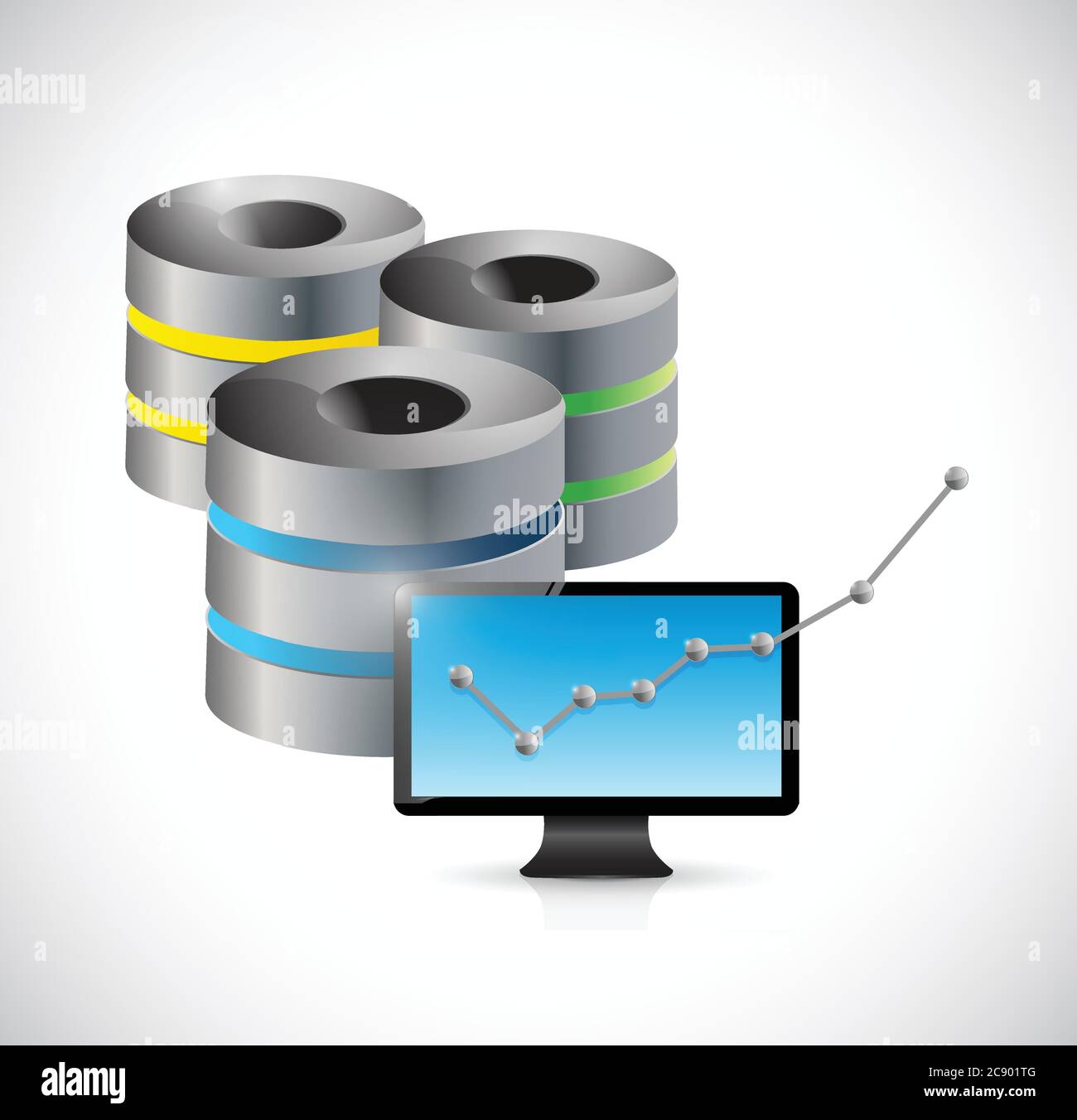 Servers and computer business graph illustration over a white ...