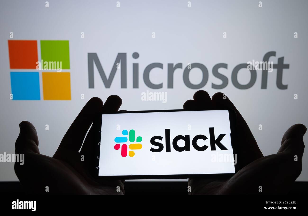 Stone / United Kingdom - July 27 2020: Slack logo seen on smartphone ...