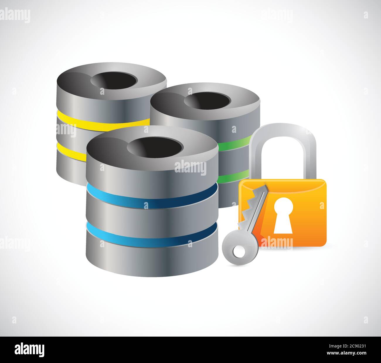 Servers security protection lock illustration design over a white ...