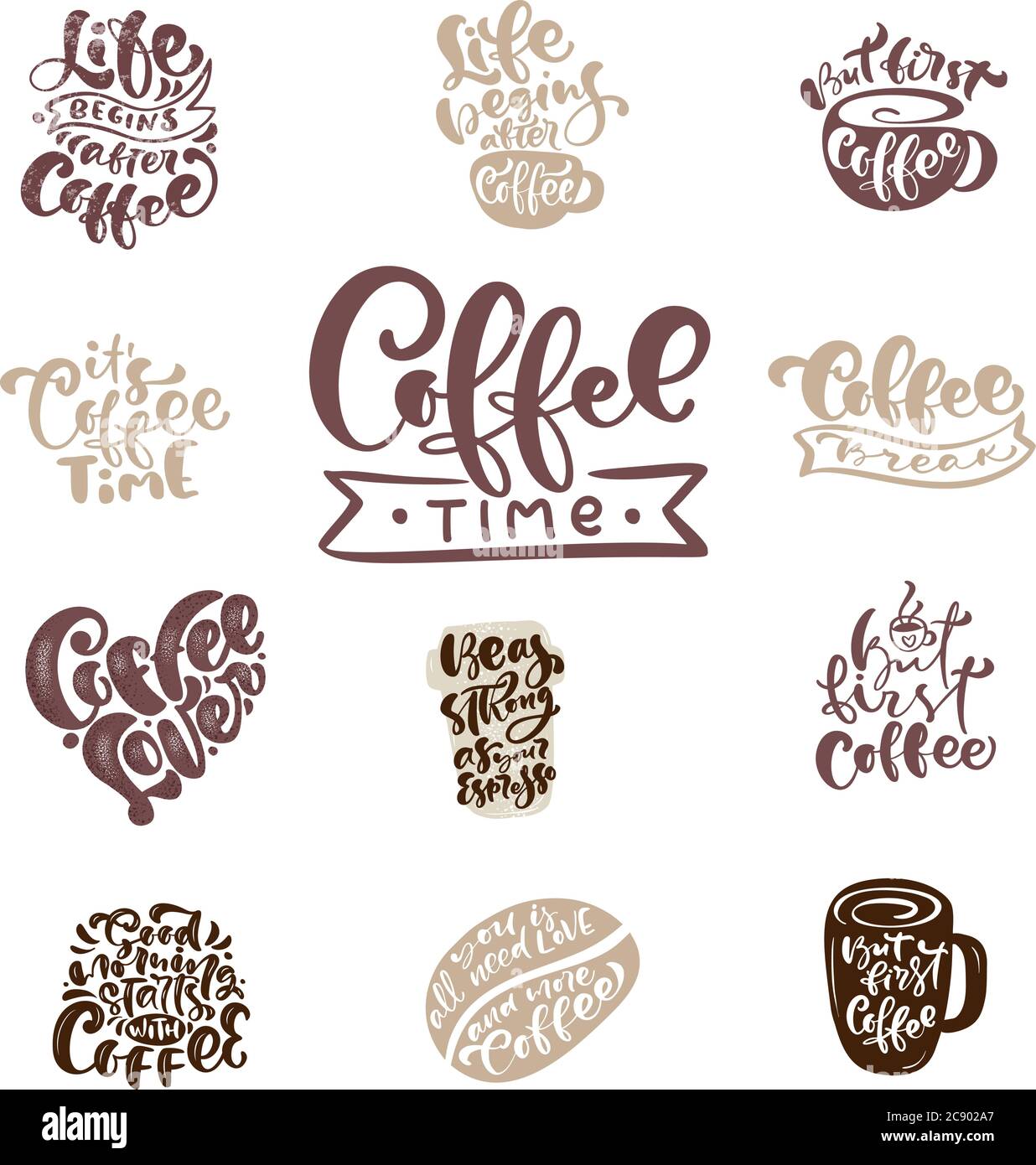 Set of hand drawn calligraphy lettering phrases about coffee. Vector ...