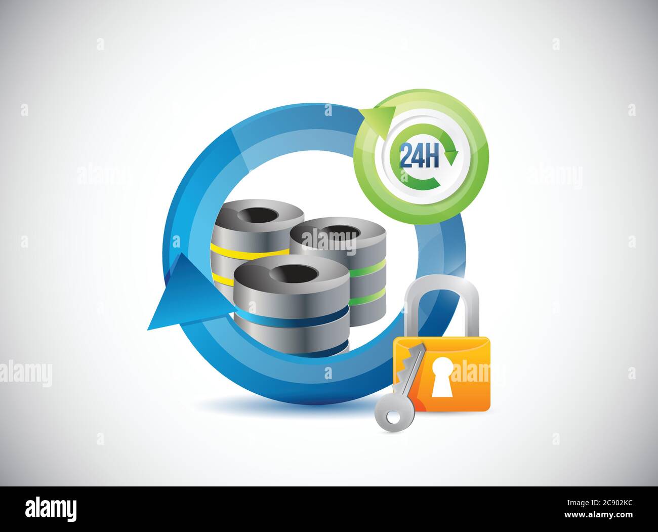 Server network connection and lock illustration design over a white ...