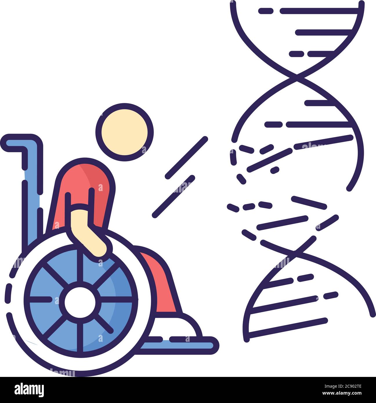 Genetic conditions RGB color icon. Handicapped man with chronic disease ...