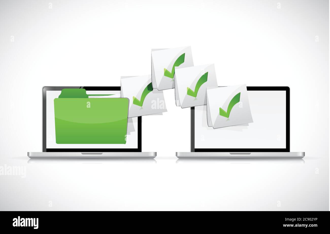 Laptops exchanging files illustration design over a white background ...