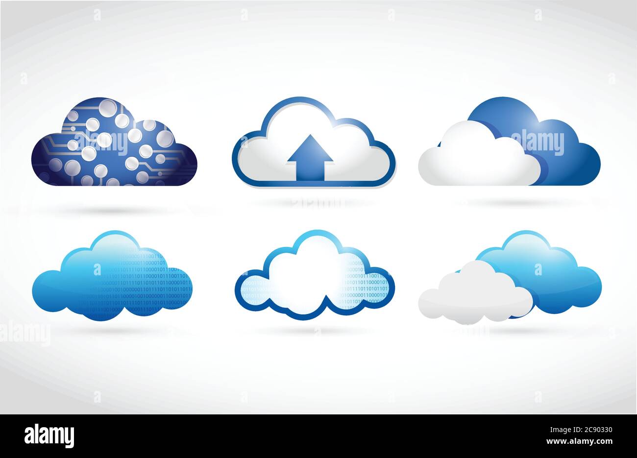Set of different clouds. cloud computing illustration over a white ...