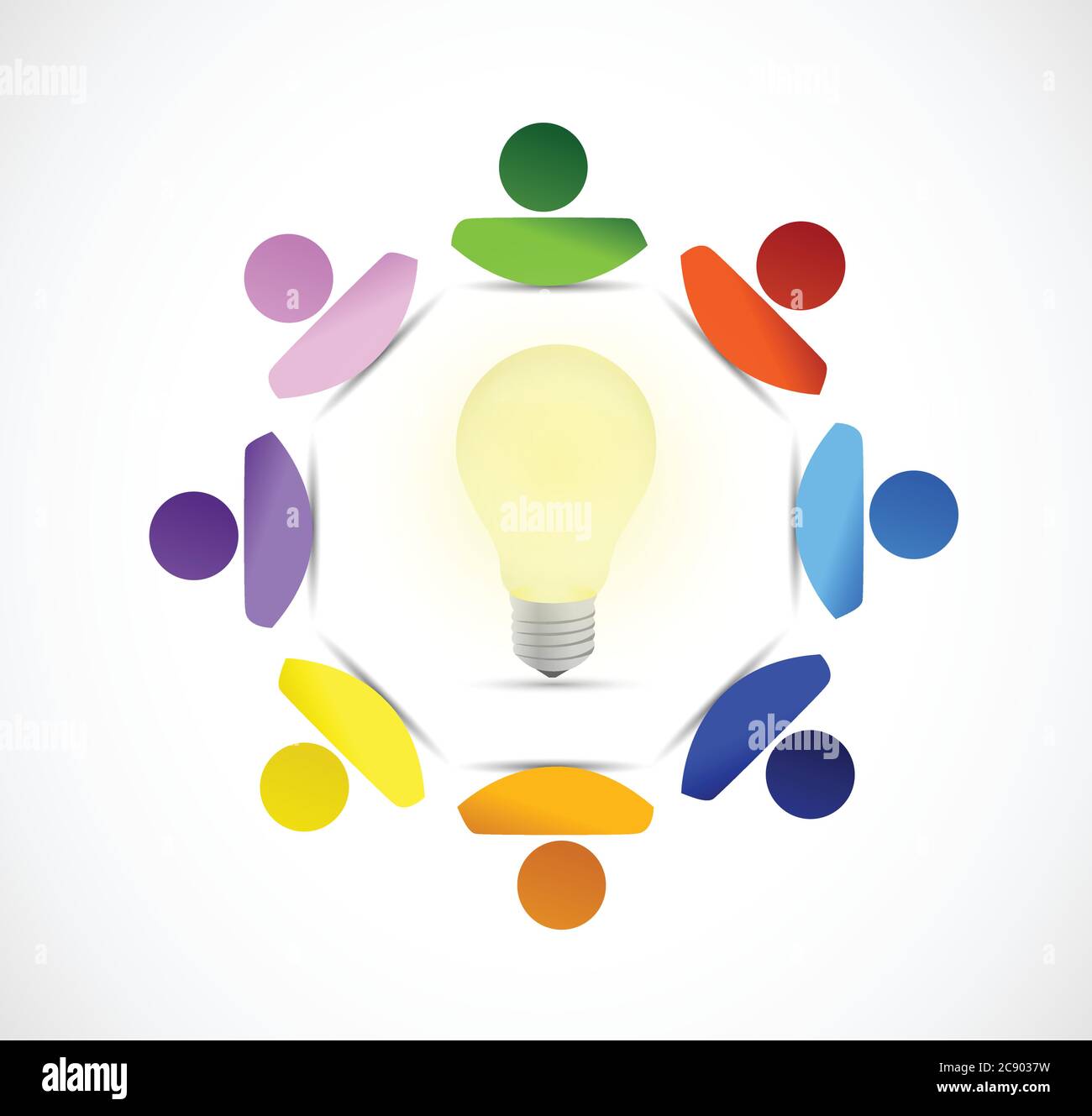 Teamwork network and idea light bulb illustration design over a white ...