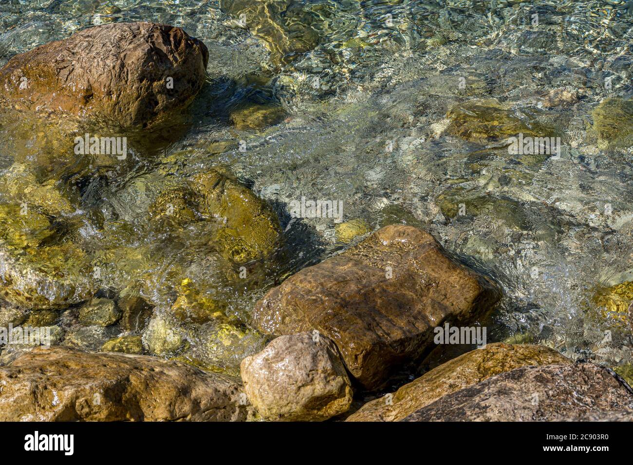 Stones in the water. Abstract green closeup on transparent background ...