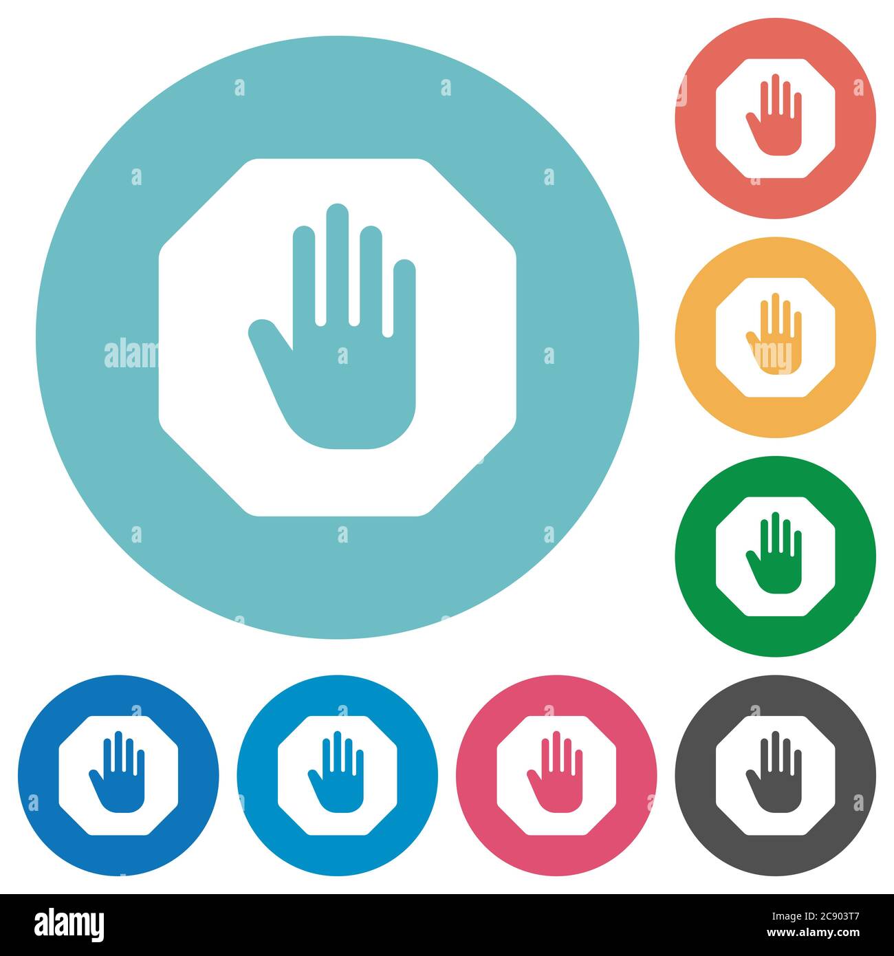 Stop sign flat white icons on round color background Stock Vector Image ...