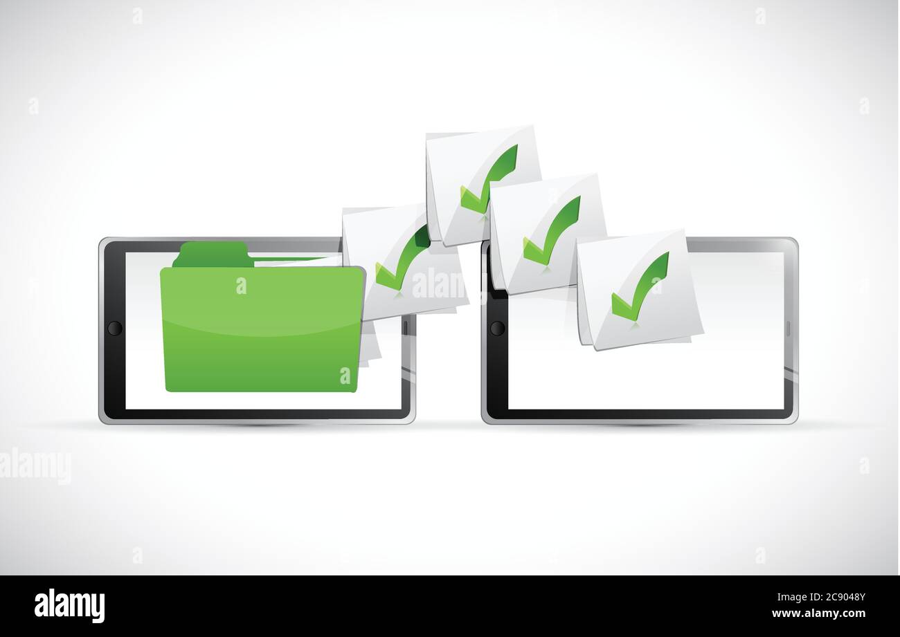 Tablets exchanging files illustration design over a white background ...