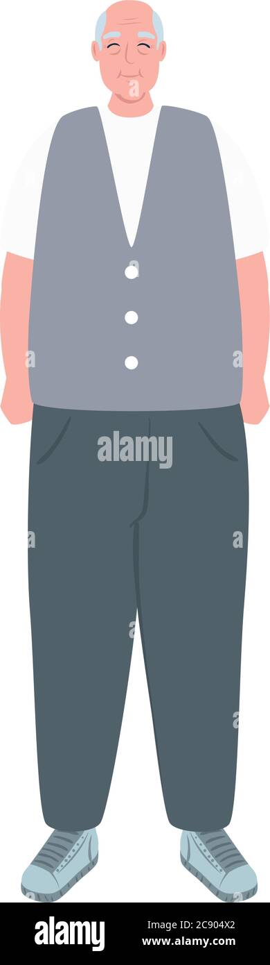 cute old man standing, grandfather standing on white background Stock ...