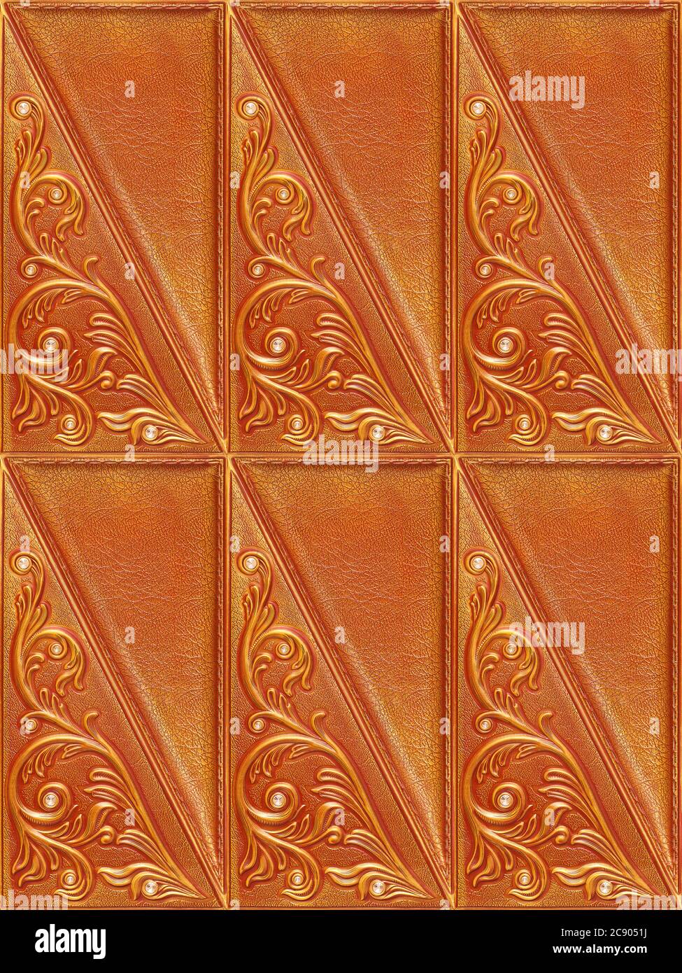 Tile leather for a room decor, a tile with volume drawing and texture ...