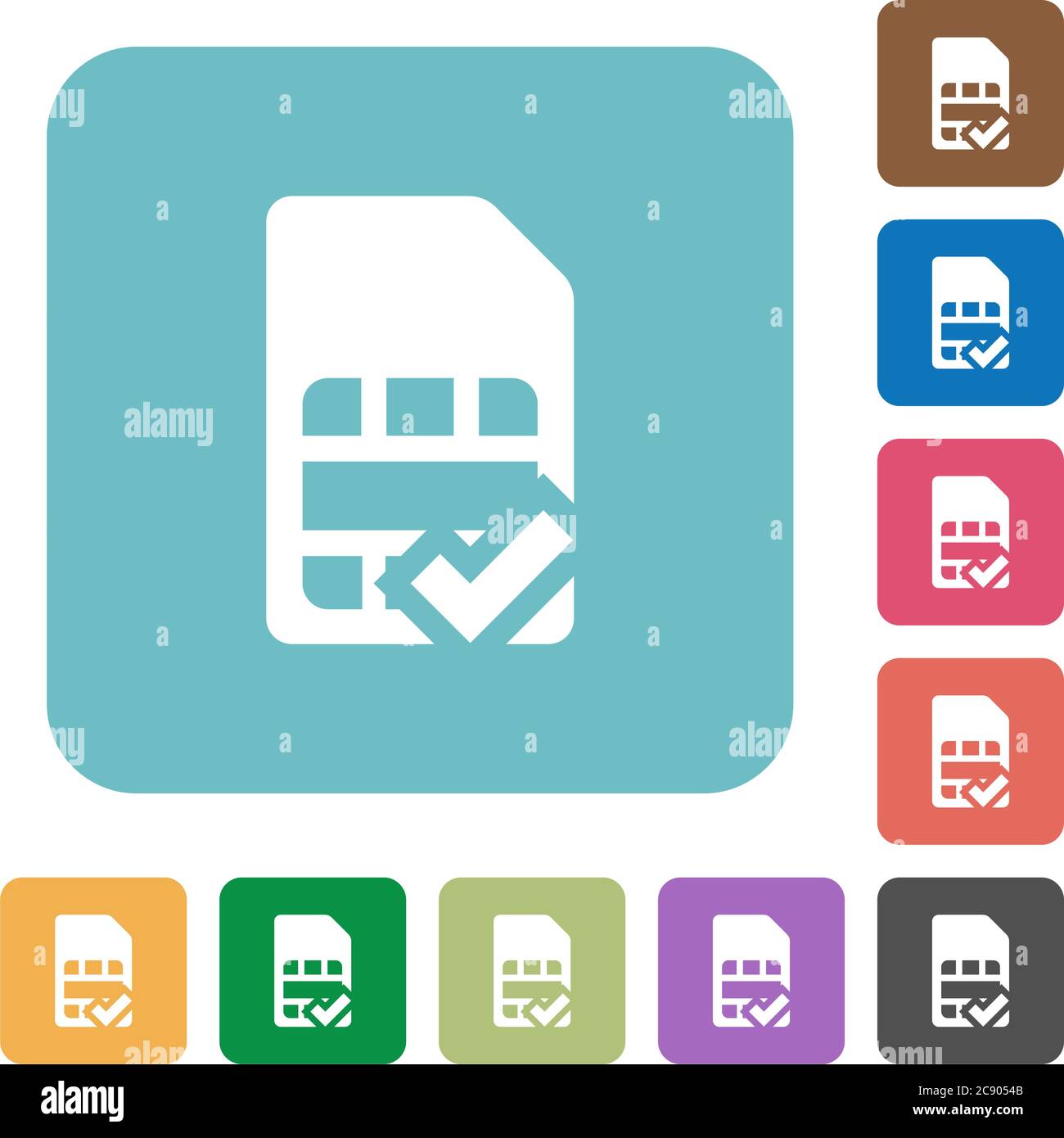 SIM card accepted white flat icons on color rounded square backgrounds ...