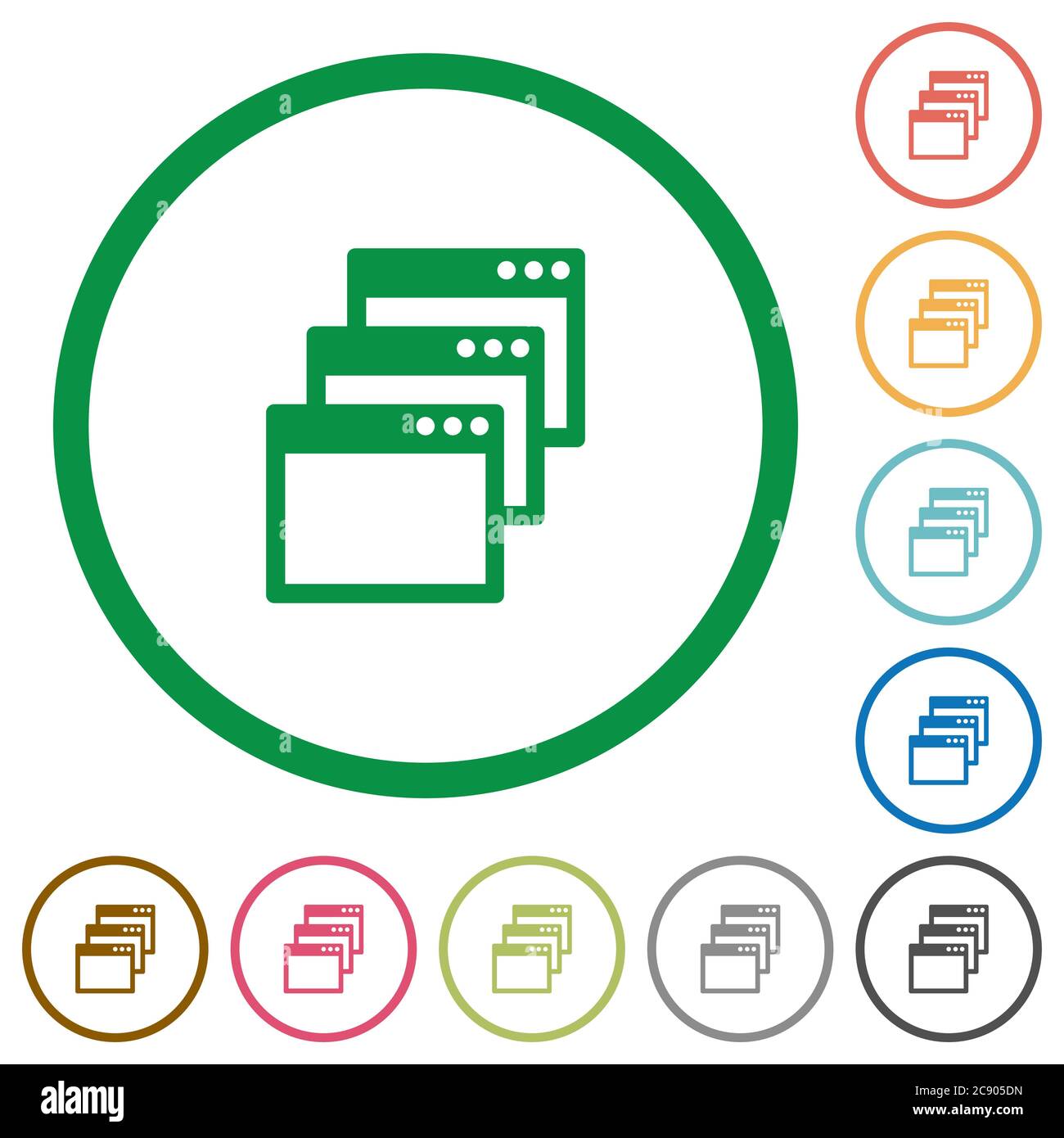 Cascade window view mode flat color icons in round outlines Stock ...
