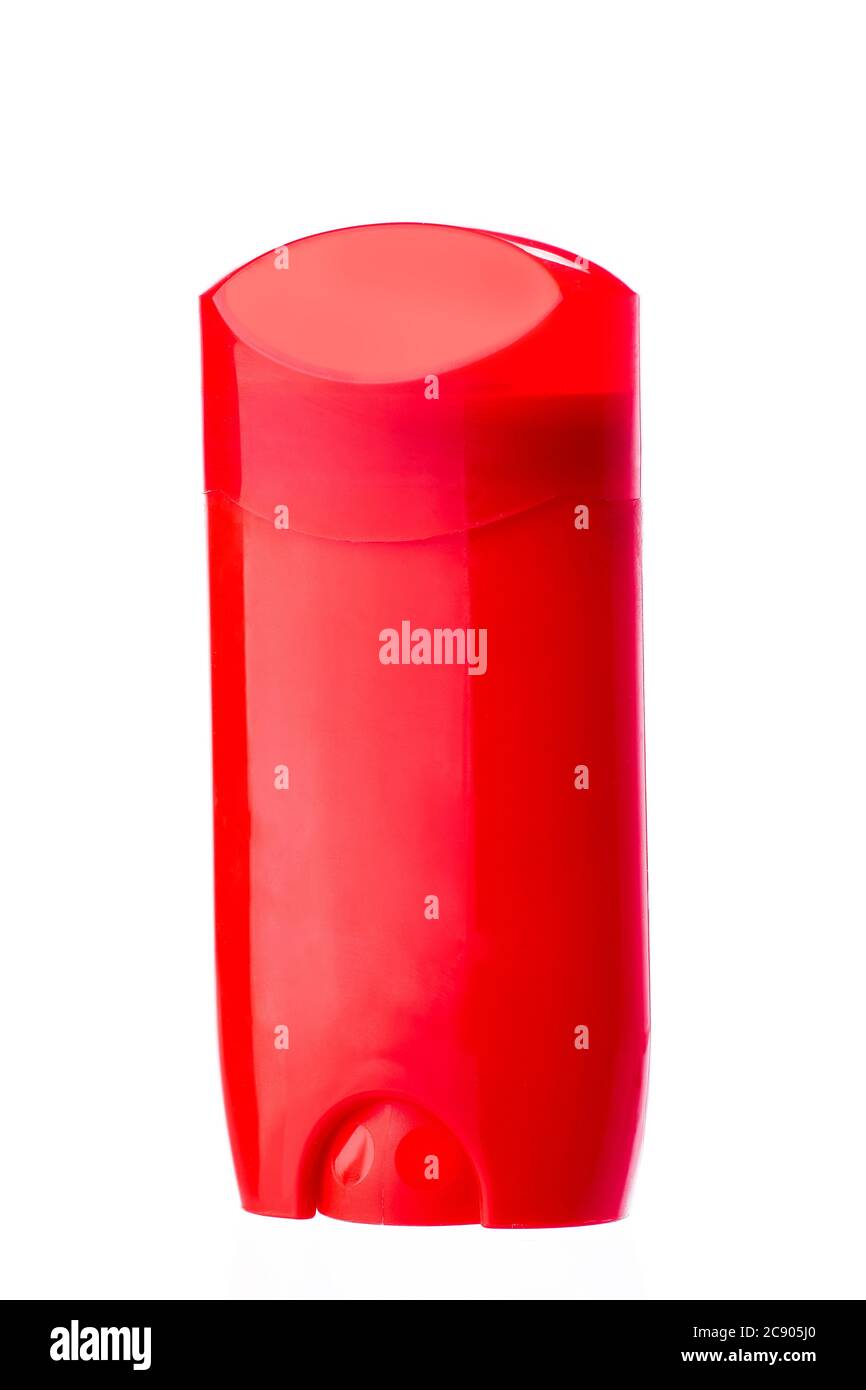 The deodorant of red color isolated on a white background, nobody Stock ...