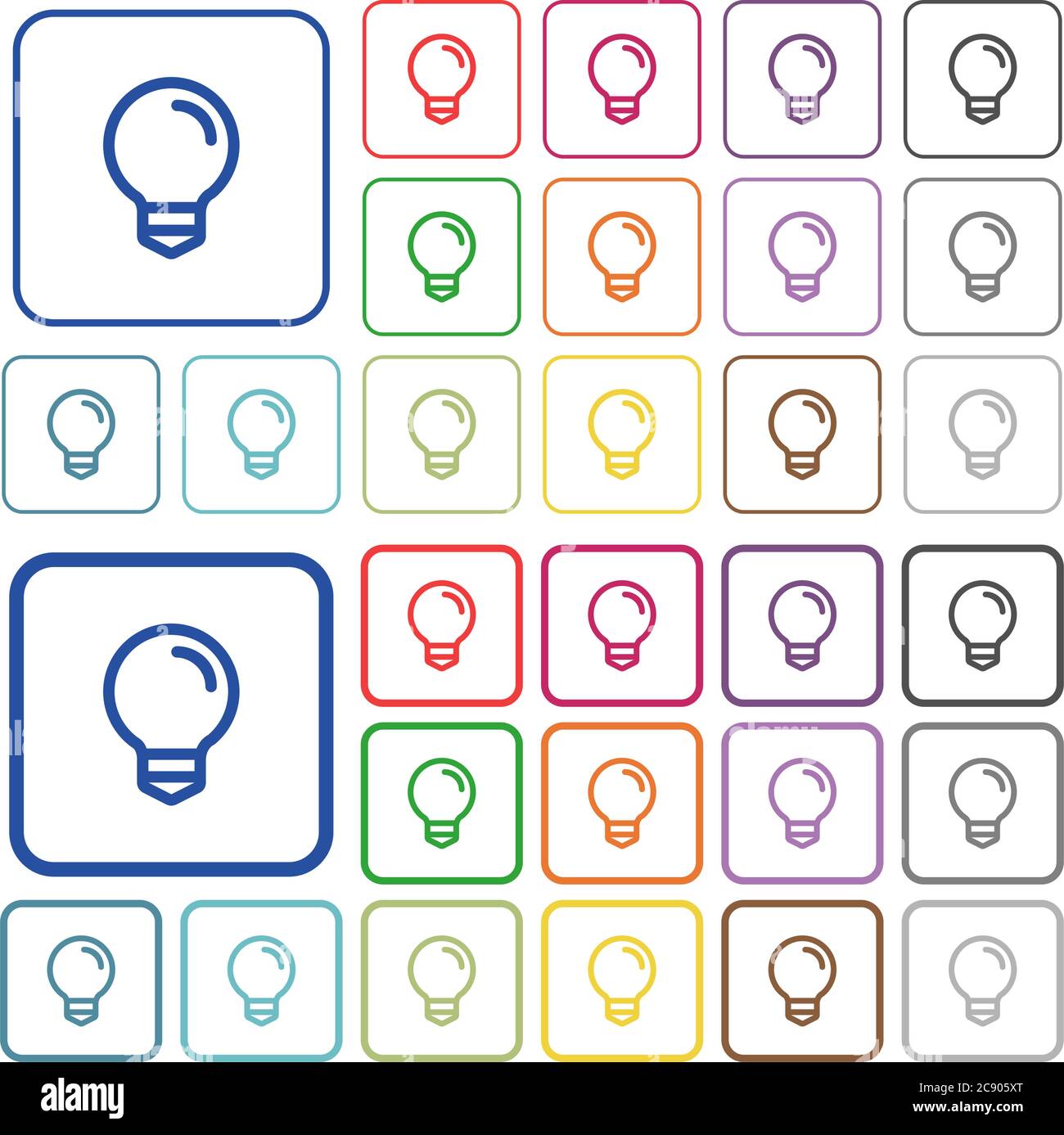 Light bulb color icons in flat rounded square frames. Thin and thick ...
