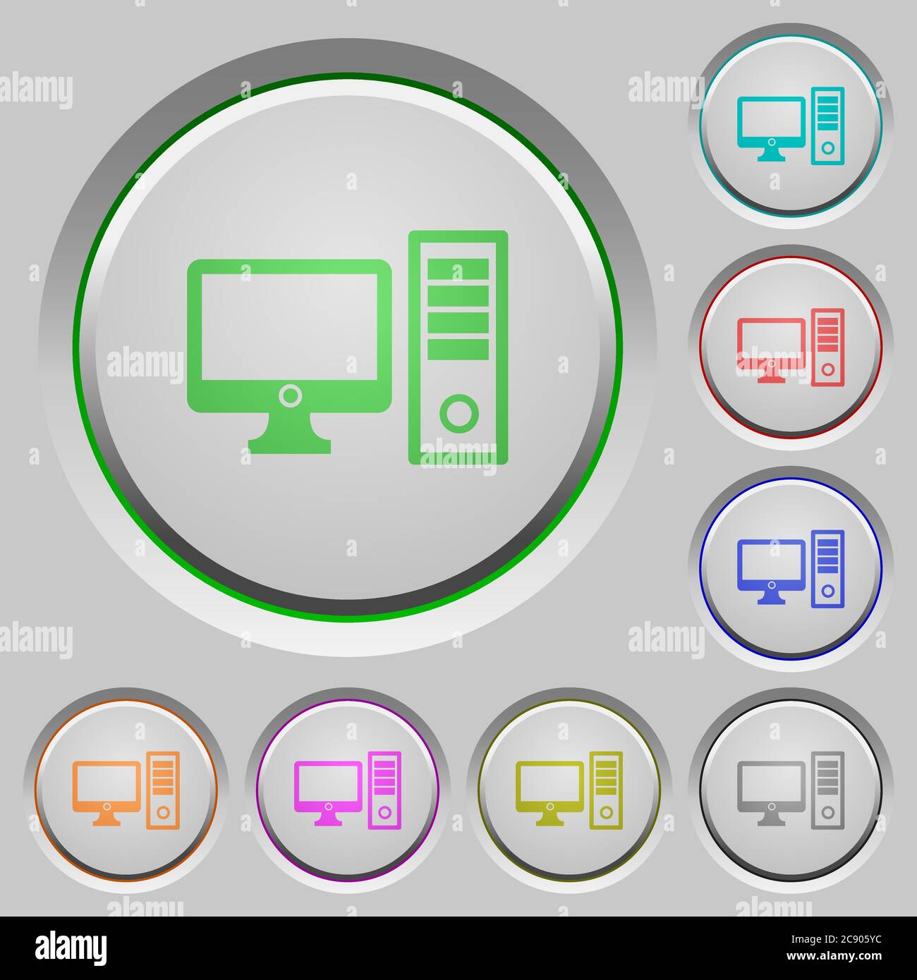Desktop computer color icons on sunk push buttons Stock Vector Image ...