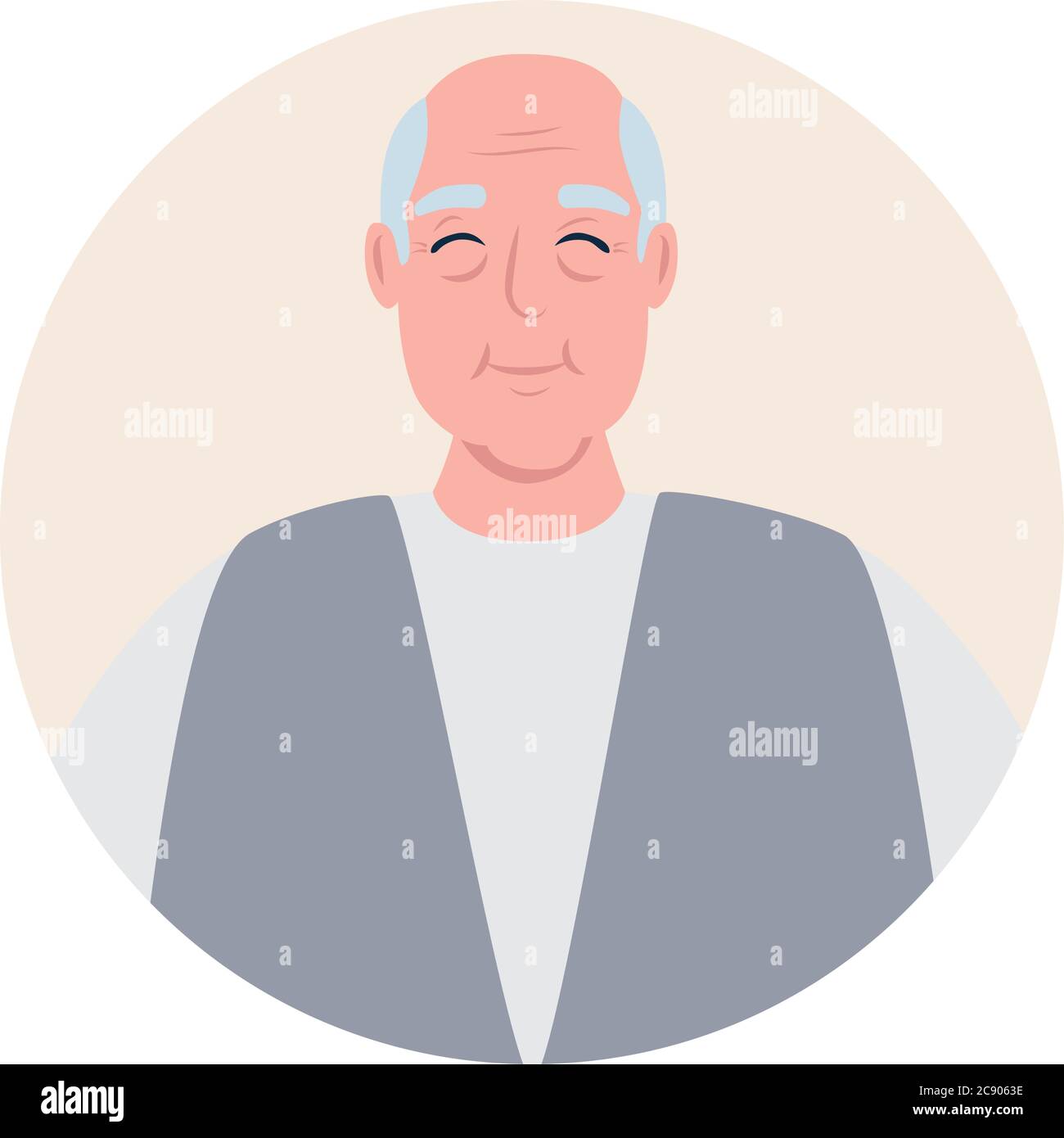 cute old man in frame circular, grandfather in frame circular on white ...