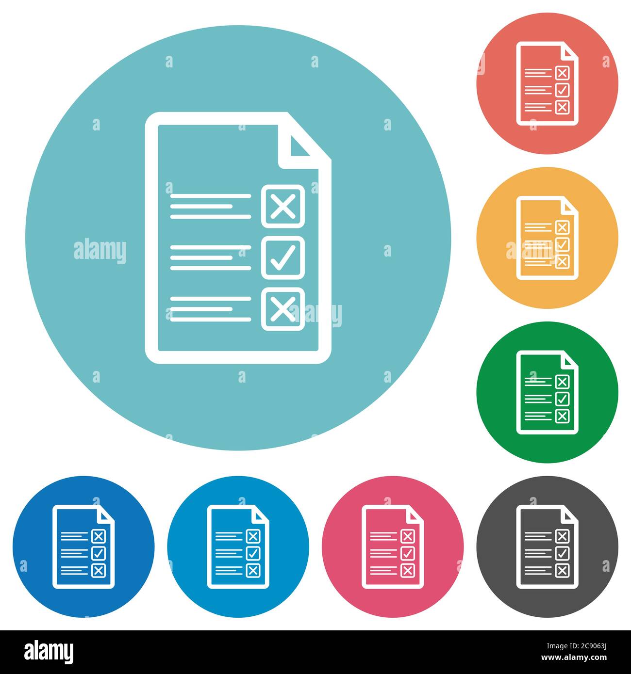 Questionnaire document flat white icons on round color background Stock ...