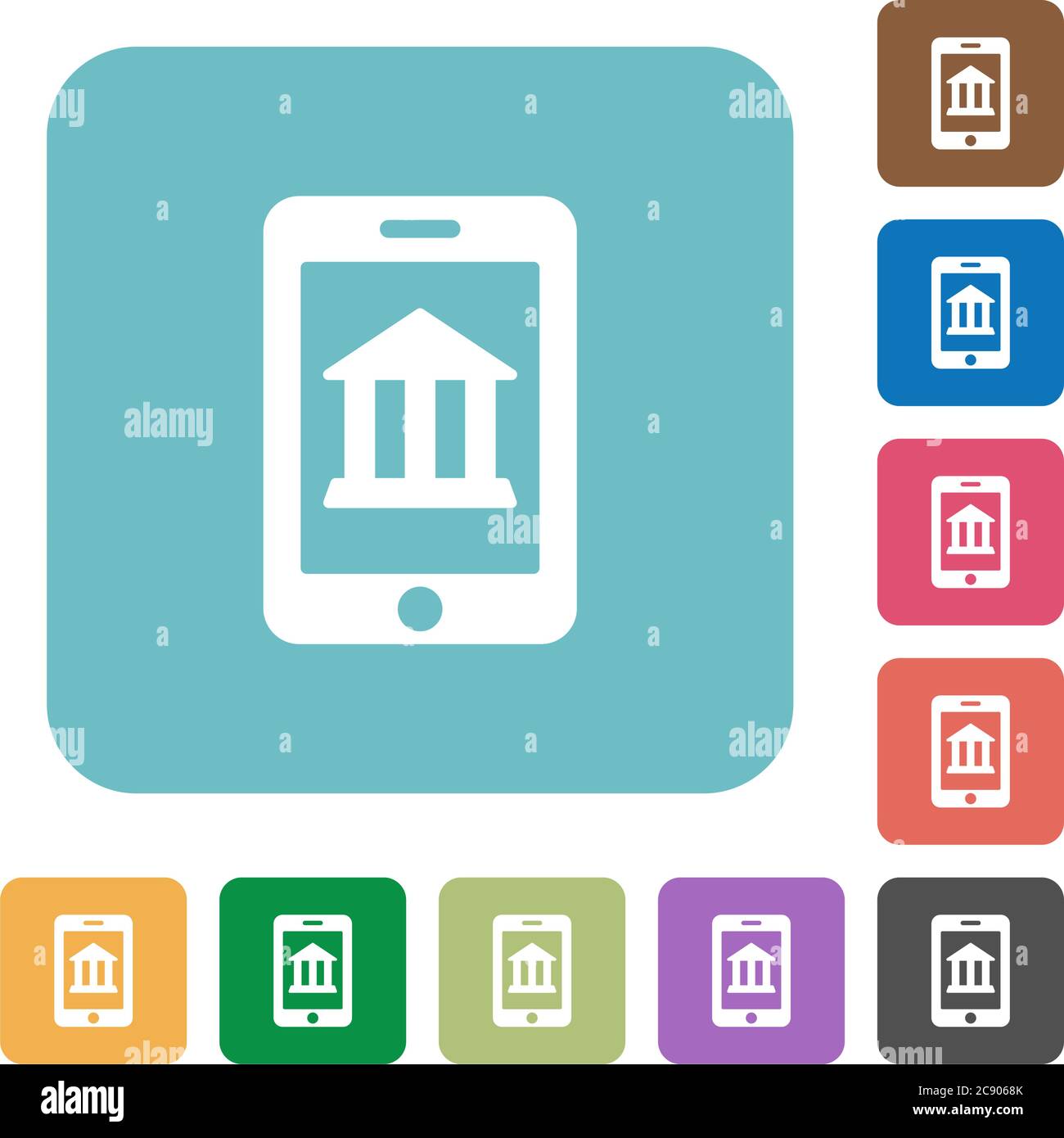 Mobile banking white flat icons on color rounded square backgrounds ...