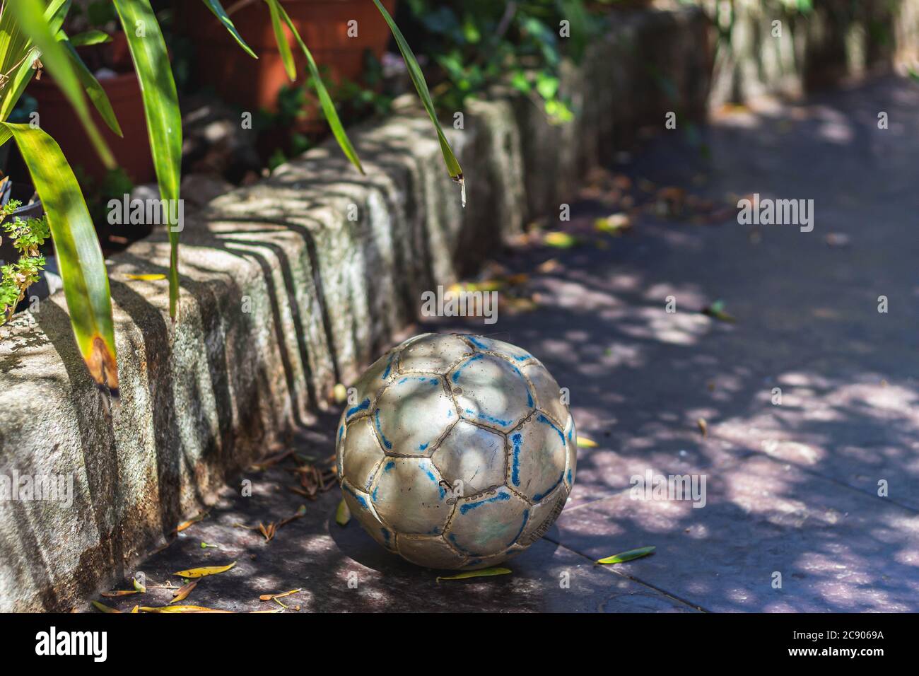 An abandoned ball in the backyard Stock Photo - Alamy