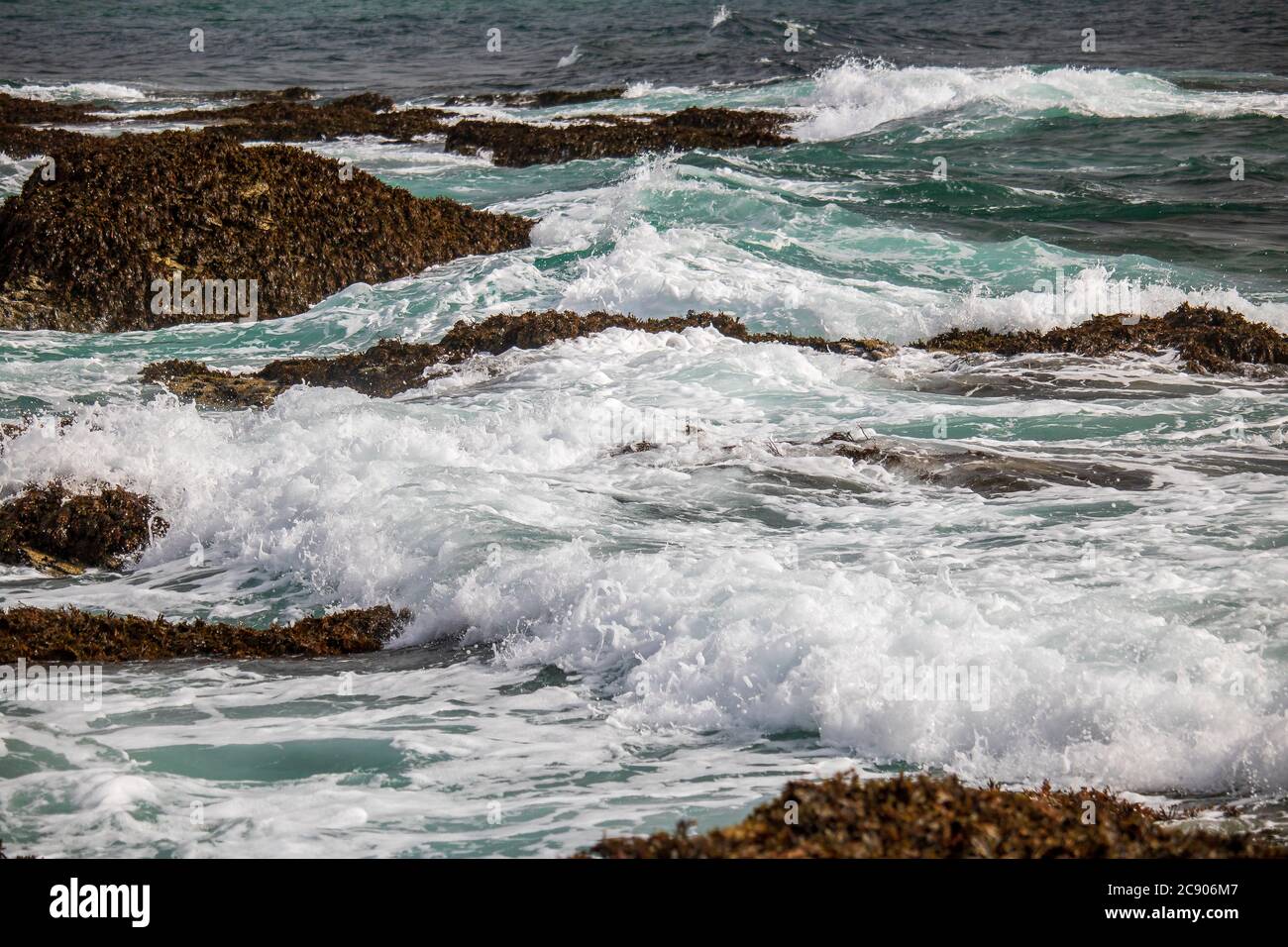 New Polzeath- Beautiful view with the waves on the Cornish Sea Stock ...