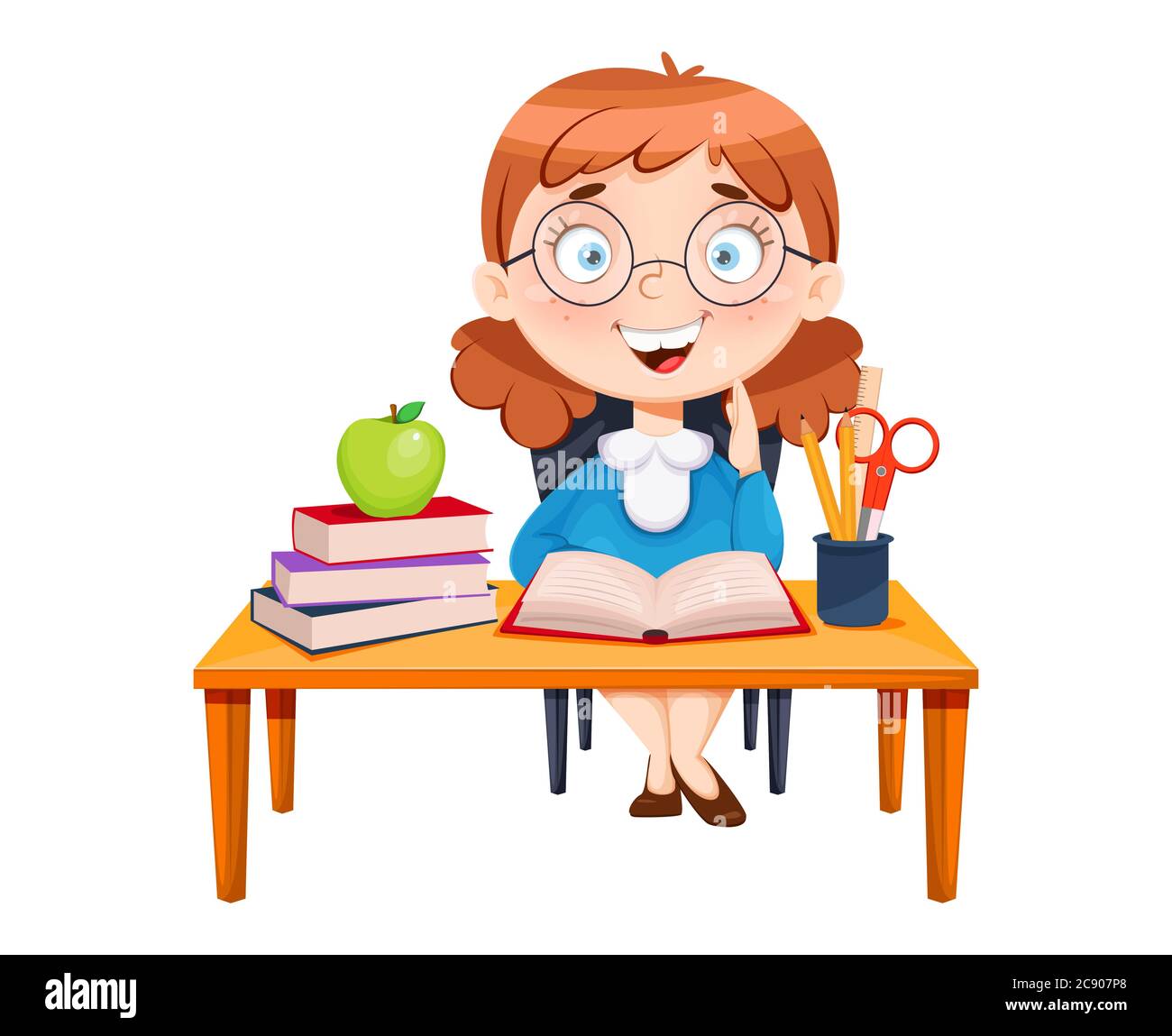 School Girl At Desk Clipart